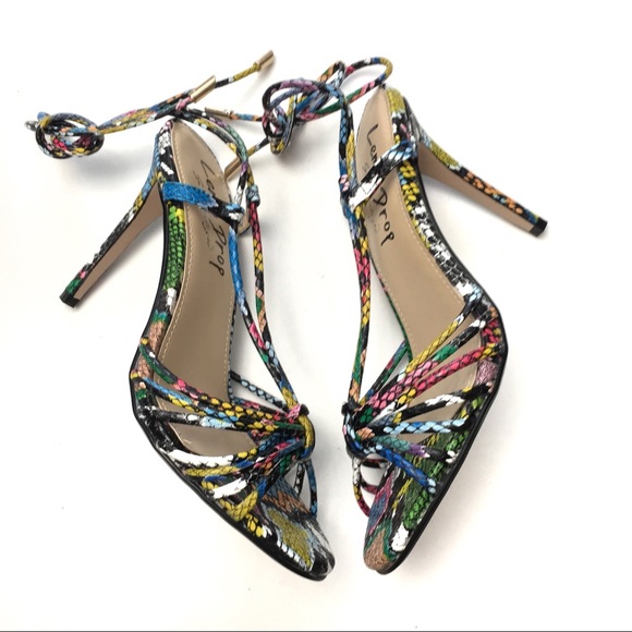 Privileged | Shoes | Rainbow Snake Print Ankle Wrap Strappy Heels ...
